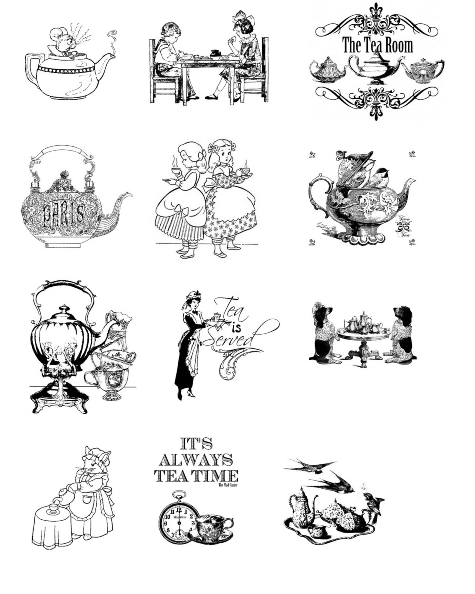 Tea Time Digital Stamp Set | Etsy