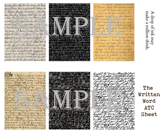The Written Word ATC Sheet - Etsy UK