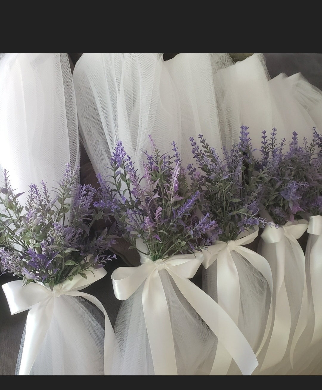 10 White Tulle With White Ribbon and Lavender Flowers. - Etsy