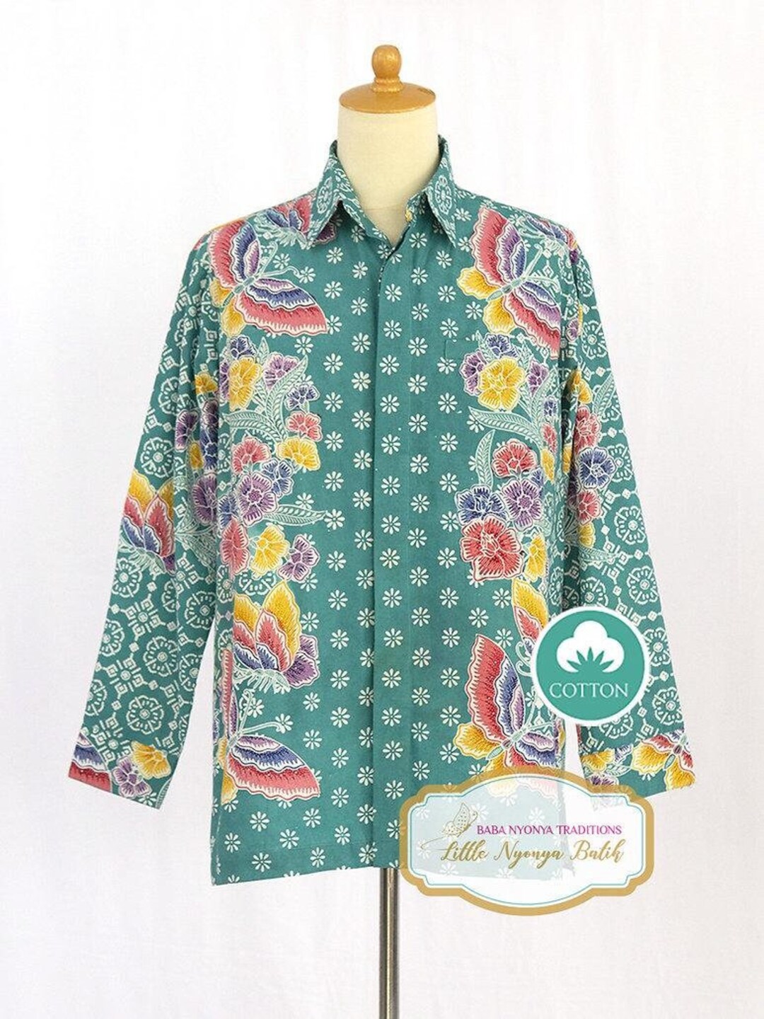 Size L: Peranakan Baba Stamp Batik Shirt. Long Sleeve on Cotton. - Etsy ...