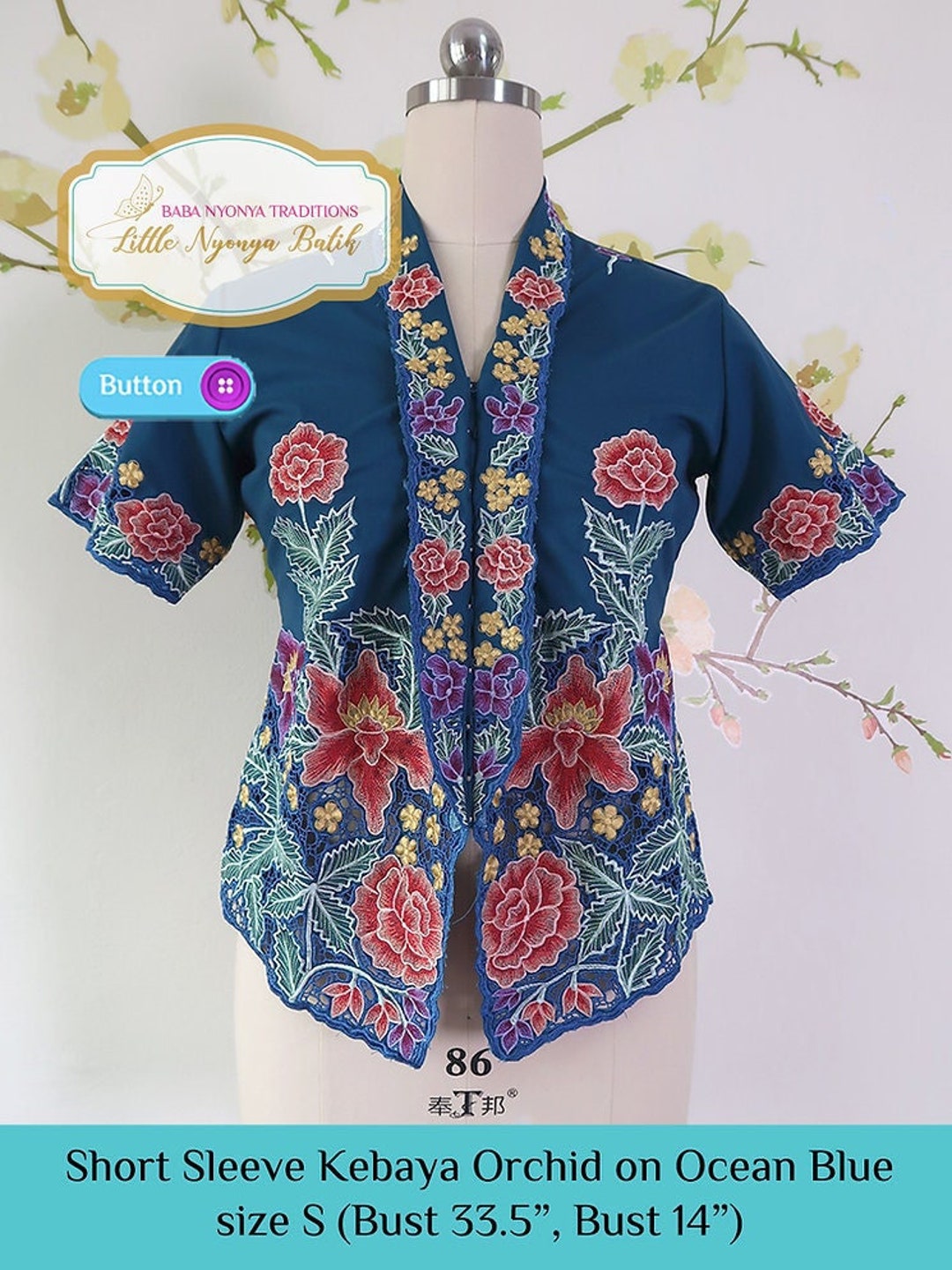 S Modern Nyonya Kebaya Flower Short Sleeve on Light Chiffon - Etsy