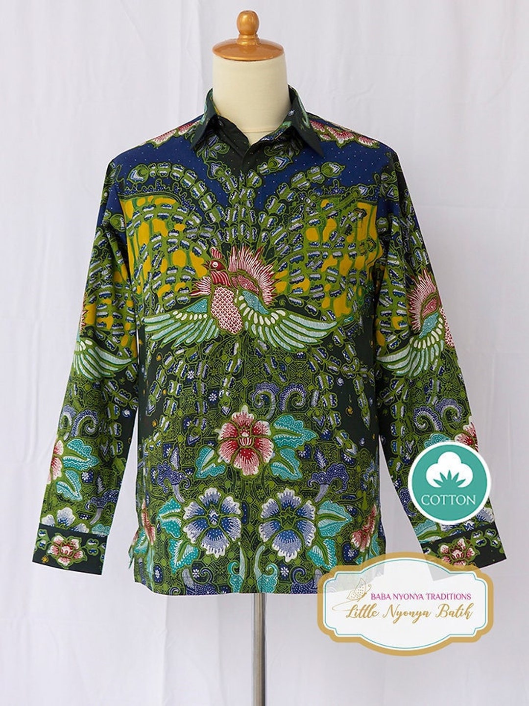 Size S: Peranakan Baba Hand-drawn Batik Shirt. Long Sleeve on Cotton ...