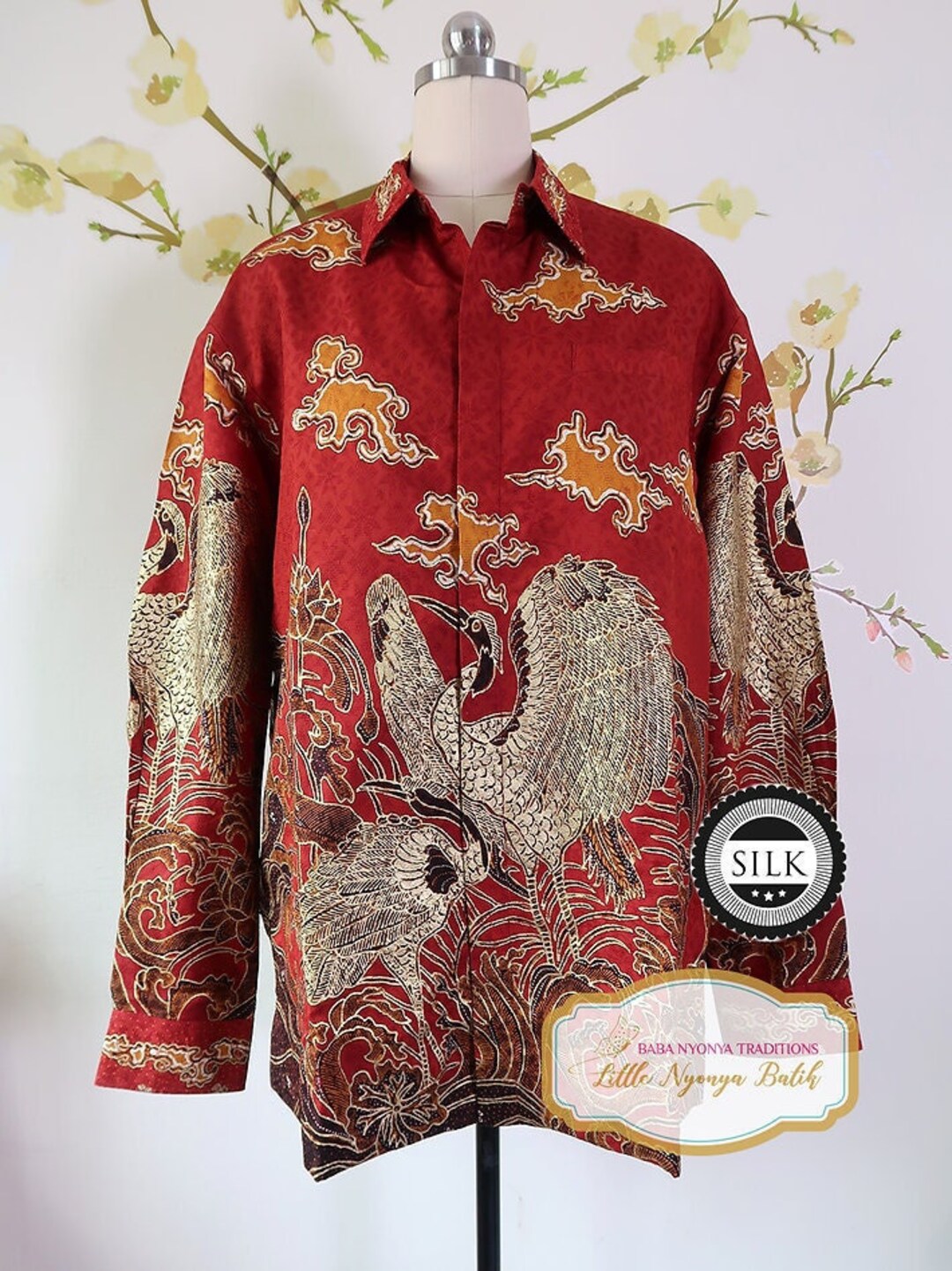 Sold Size XXL: Peranakan Baba Hand-drawn Batik Shirt. Long Sleeve on ...