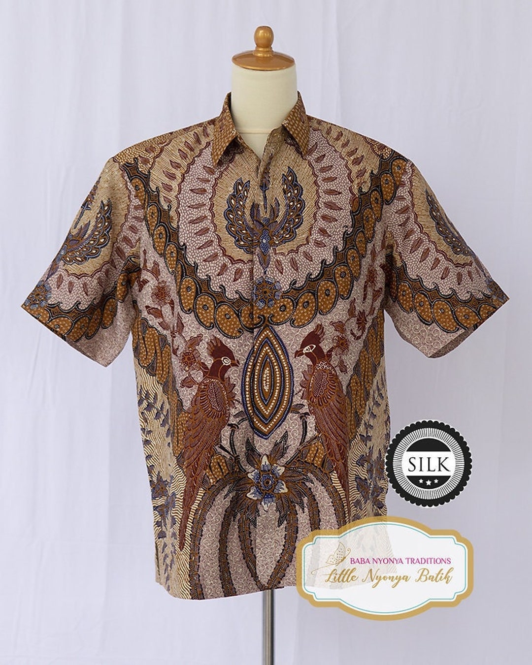 Size XL: Peranakan Baba Hand-drawn Batik Shirt. Short Sleeve on ...