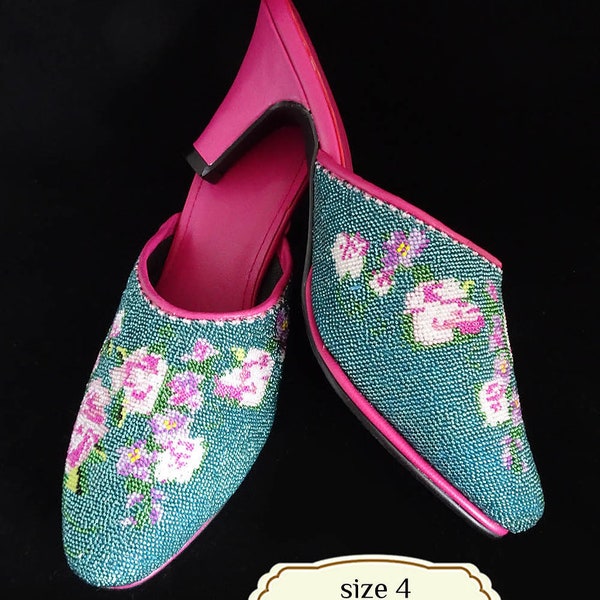 Size 5 / Eur 36 / 23.5cm Peranakan Nyonya Open Toe Beaded Slippers ...