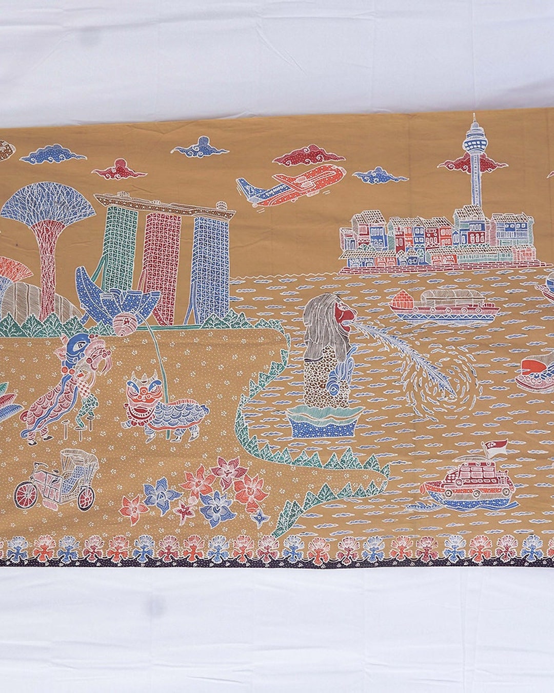 Sarong: Hand-drawn Batik Singapore Theme on Latte - Etsy