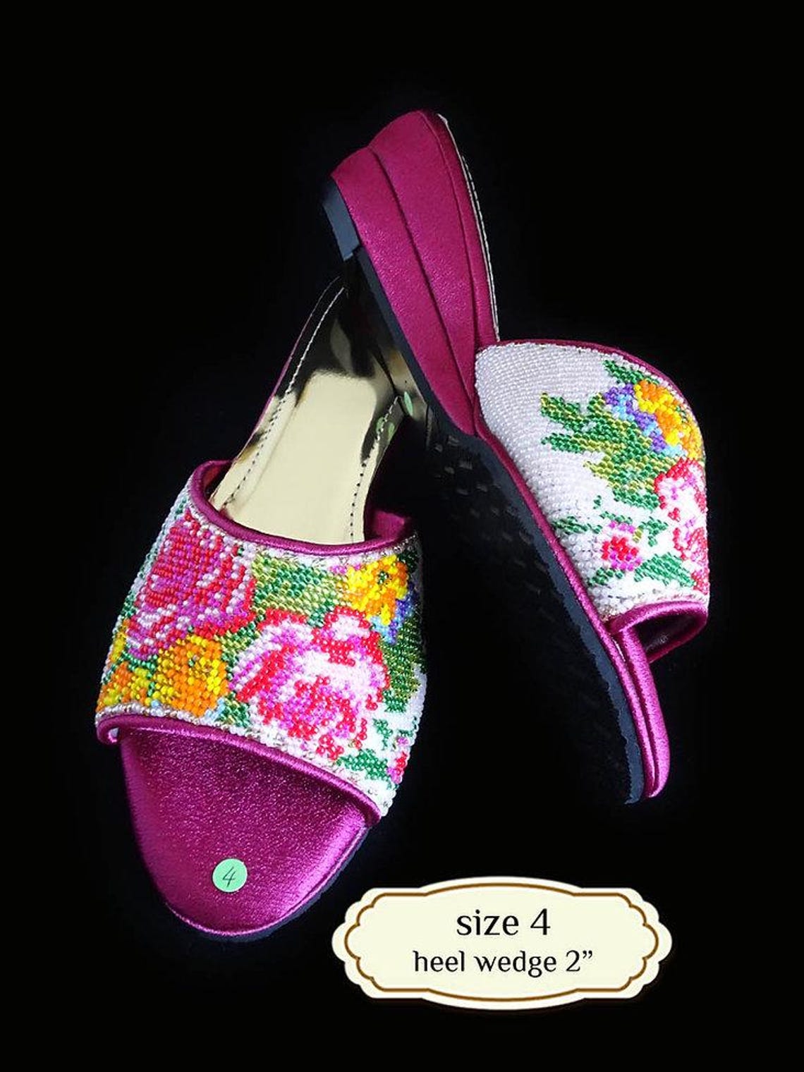 Size 4/ Eur 35/ 23cm: Peranakan Nyonya Open Toe Beaded Slippers (kasut ...