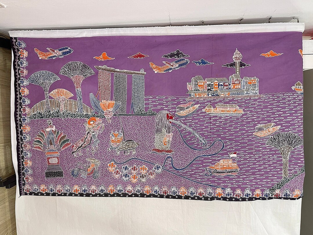 Sarong: Hand-drawn Batik Singapore Theme on Purple - Etsy