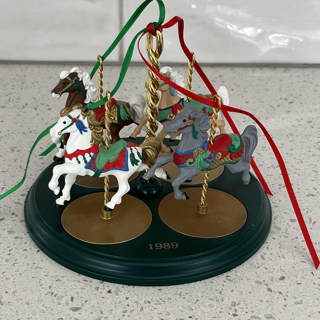 Hallmark Complete Set Carousel Horses Ornament W/display Stand 1989 1 2 ...