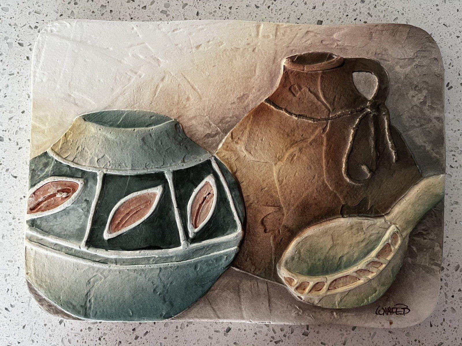 Connie Baker Original Southwestern Stucco Wall Art Mesa Verde Jars 7 1/ ...