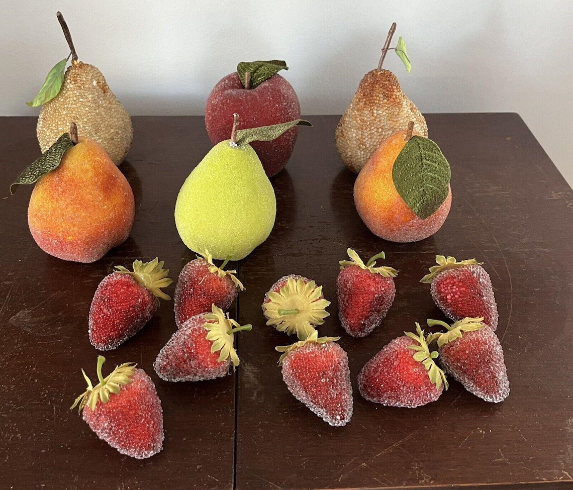 Faux Fruit Beaded Sugared Fruit Lot of 16 Vintage Fall Apple Pears ...