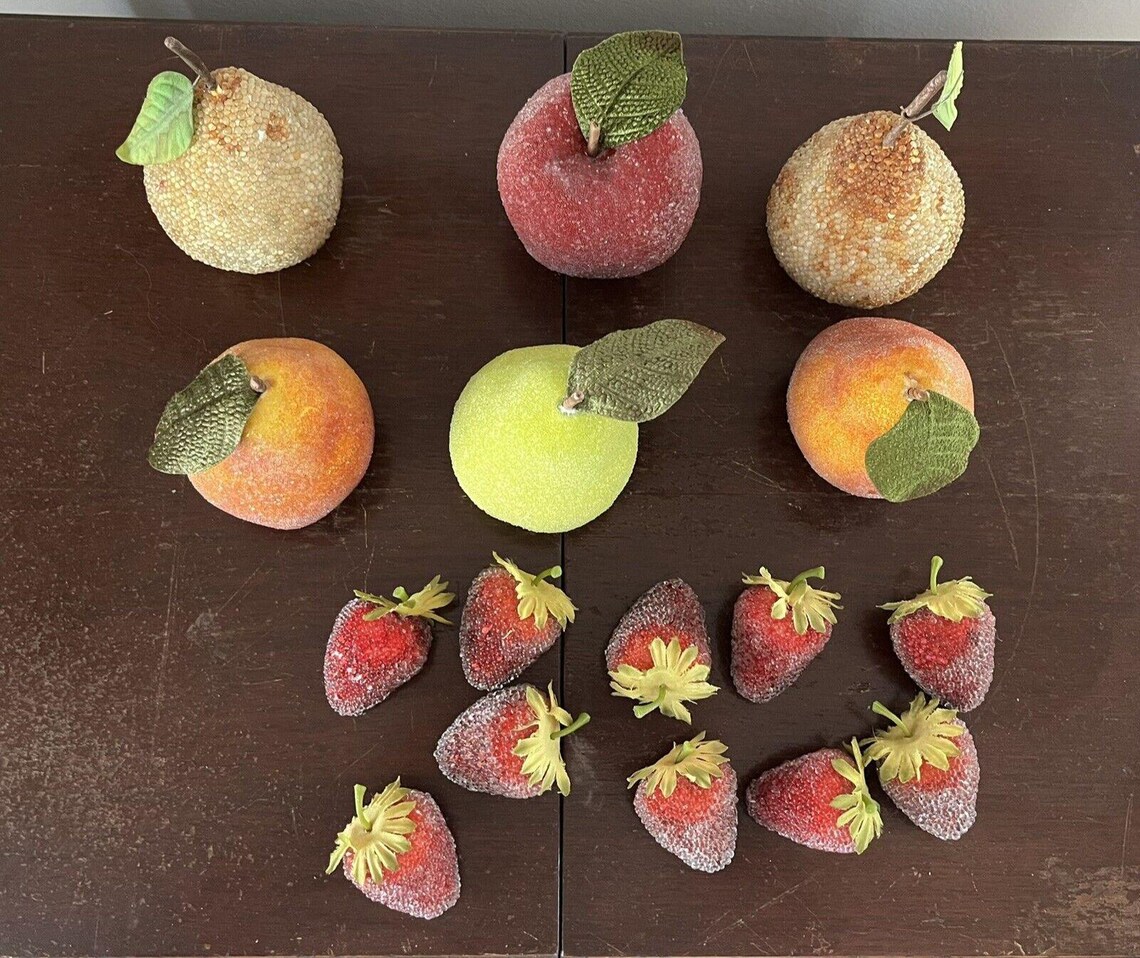 Faux Fruit Beaded Sugared Fruit Lot of 16 Vintage Fall Apple Pears ...