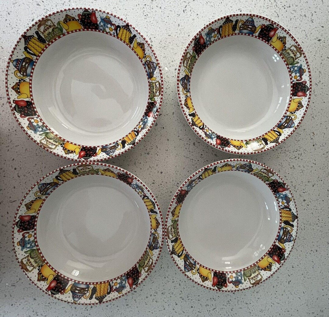 Mary Engelbreit Sakura Afternoon Tea 4 Coupe Soup / Cereal Bowls Tea ...