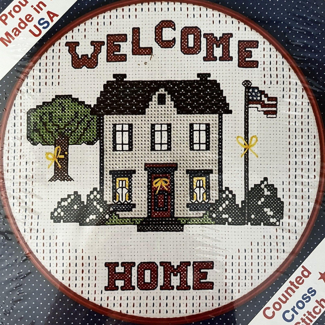 Welcome Home Hoop Framed Counted Cross Stitch Kit Stars Stripes the New ...