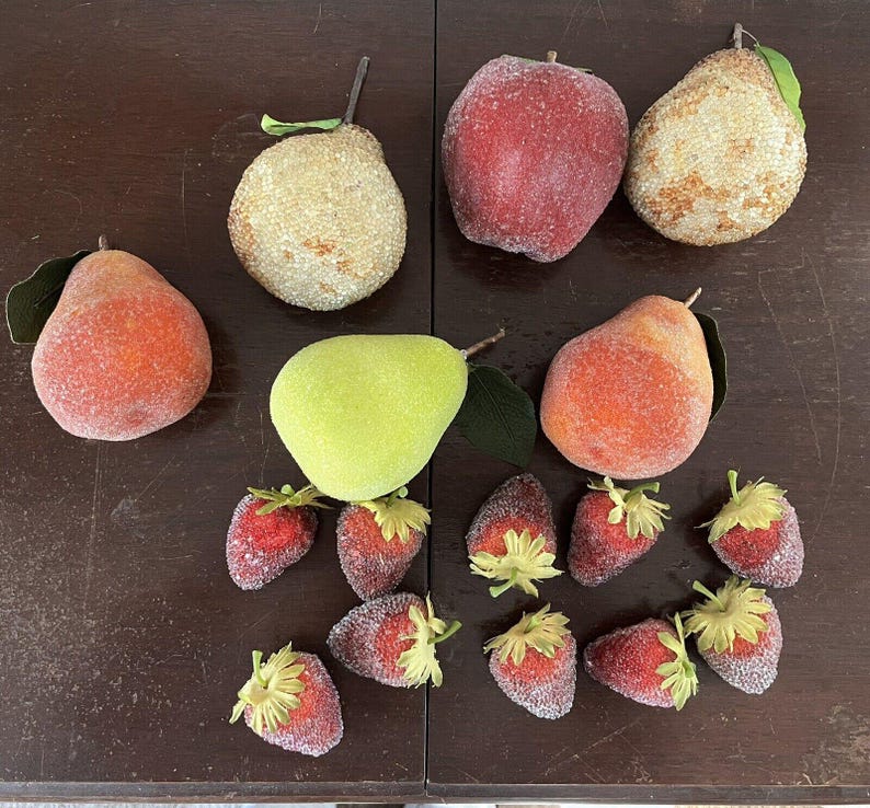 Faux Fruit Beaded Sugared Fruit Lot of 16 Vintage Fall Apple Pears ...