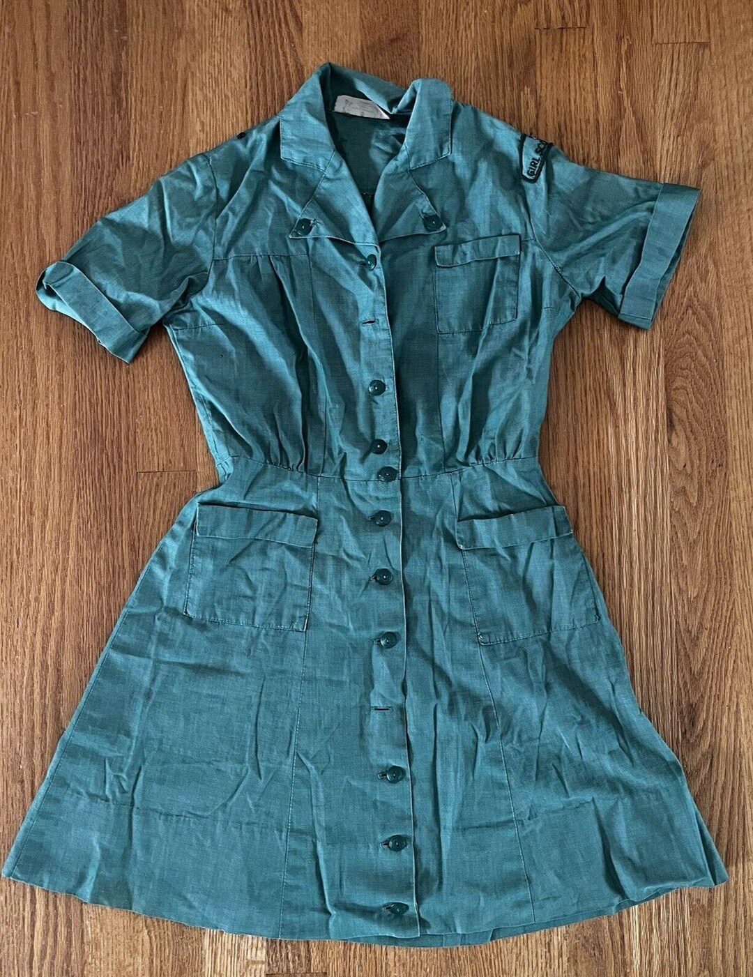 Vintage 60s Girl Scouts Dress USA Girls Appx 12 Green Button up Uniform ...