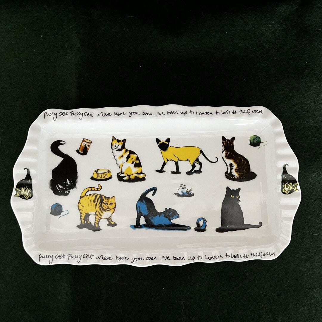 2004 Cardew Design Porcelain Cat Tea Cat Serving Tray 11.75" Long X 6.5 ...