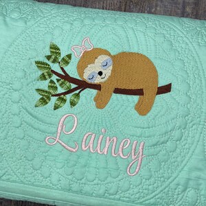 Baby Girl Sloth Heirloom Personalized Baby Quilt Blanket Monogrammed ...