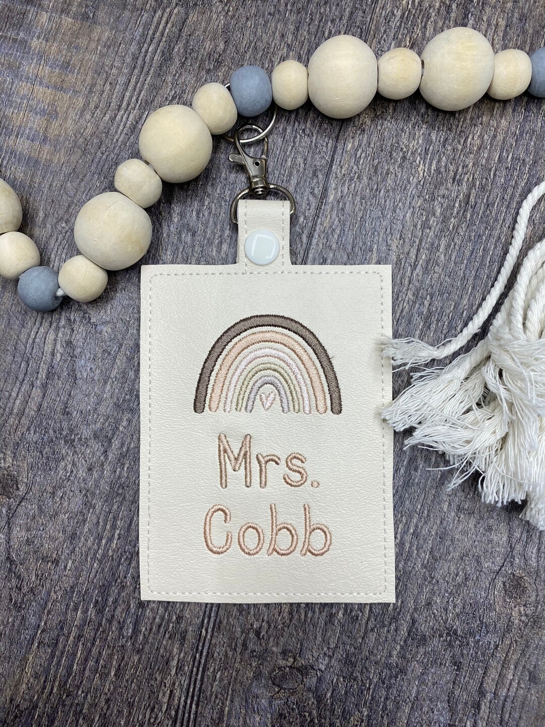 Personalized Boho Rainbow Badge Holder, Teacher ID Badge Holder ...
