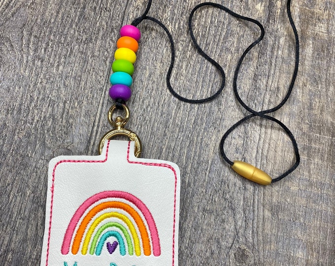 Personalized Boho Rainbow Pencil Badge Holder, Teacher ID Badge Holder ...