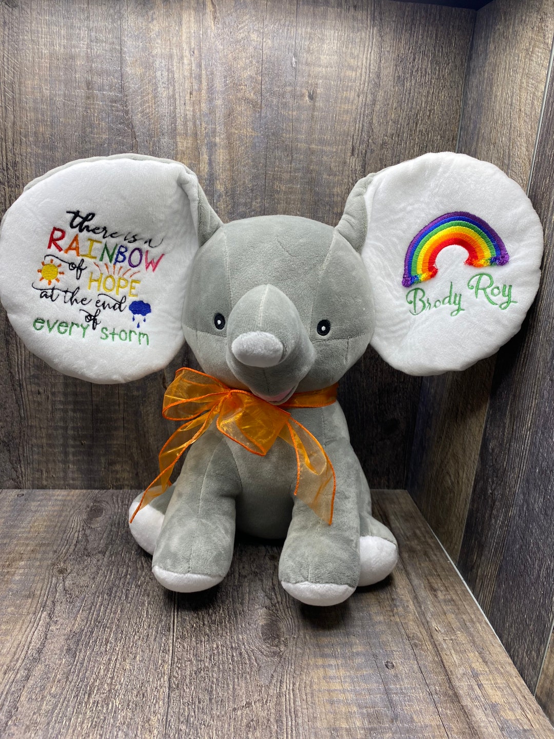 Rainbow Baby Embroidered Stuffed Animal Elephant, Rainbow Baby Stuffed ...