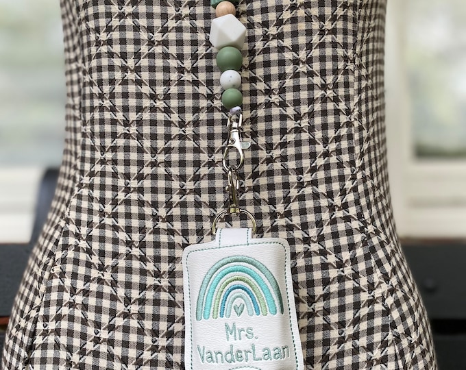 Personalized Boho Rainbow Pencil Badge Holder, Teacher ID Badge Holder ...
