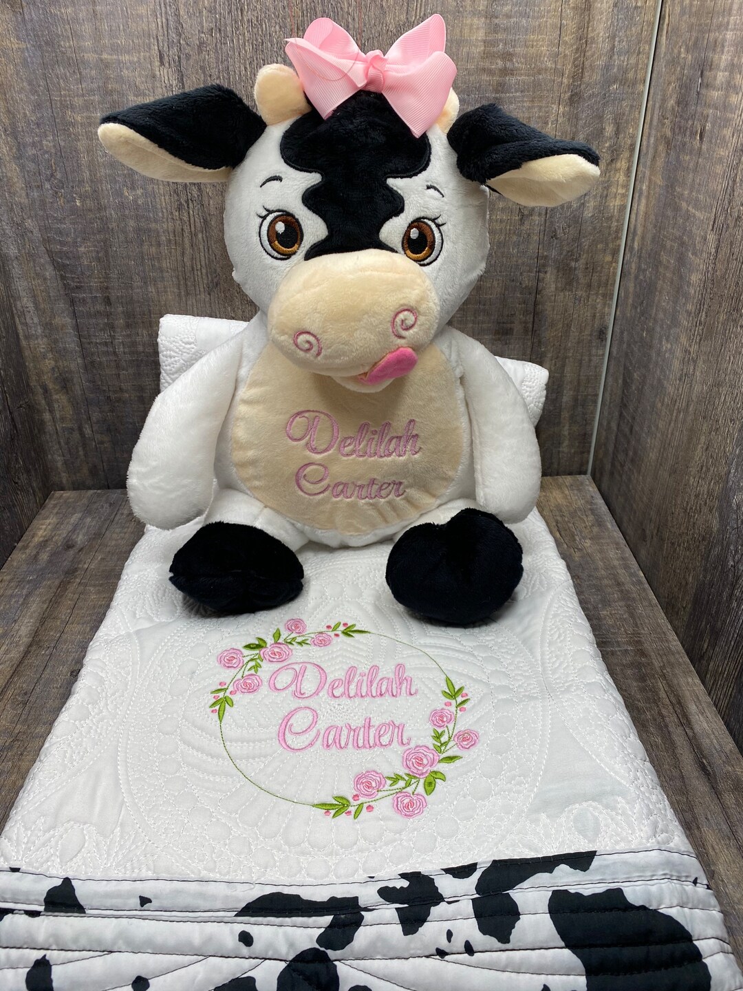 Cow Heirloom Personalized Baby Quilt, Cow Monogrammed Blanket, Cow Baby ...
