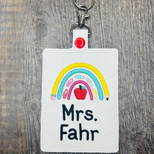 Personalized Boho Rainbow Pencil Badge Holder, Teacher ID Badge Holder ...