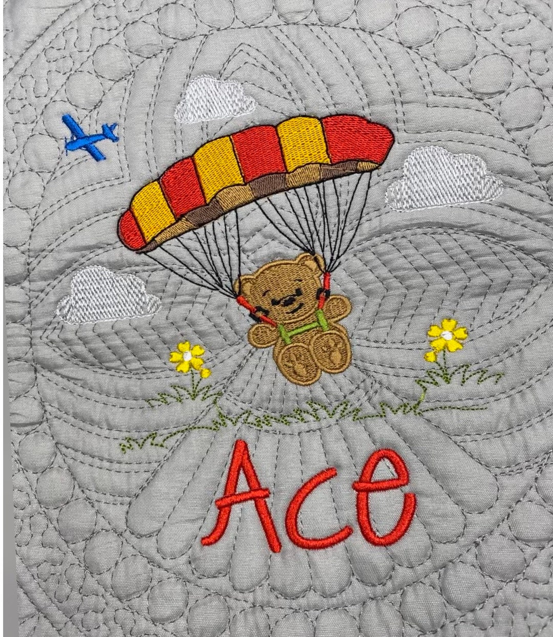 Parachute Bear Heirloom Personalized Baby Quilt Blanket, Monogrammed ...