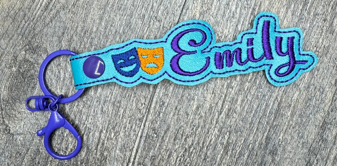Personalized Arts Keychain, Theater Mask Embroidered Name Keychain, Art ...