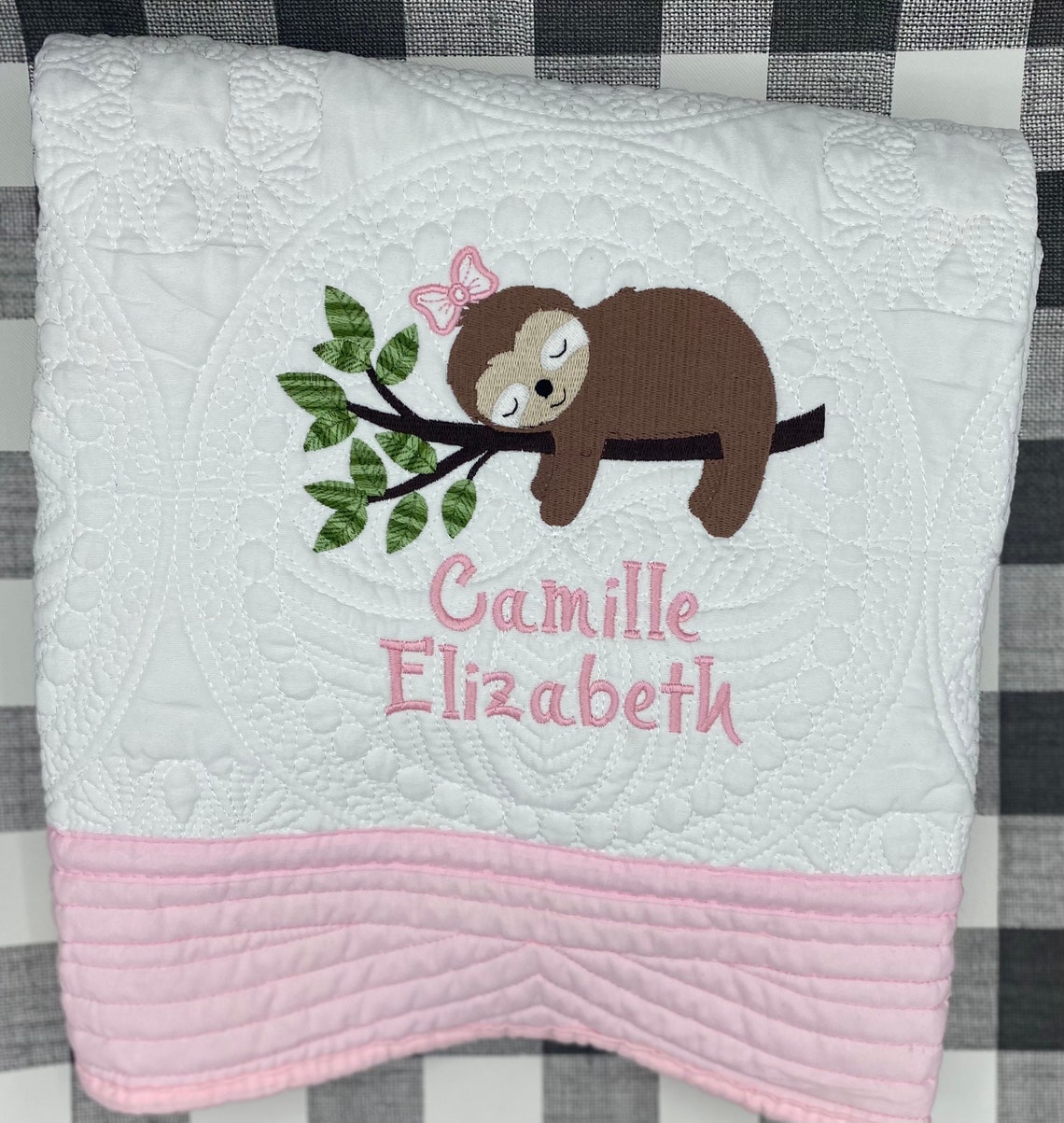 Baby Girl Sloth Heirloom Personalized Baby Quilt Blanket | Etsy