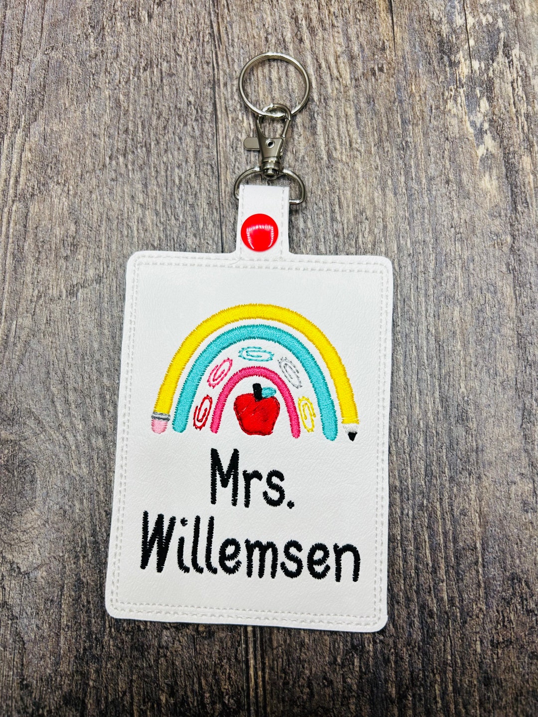 Personalized Boho Rainbow Pencil Badge Holder, Teacher ID Badge Holder ...