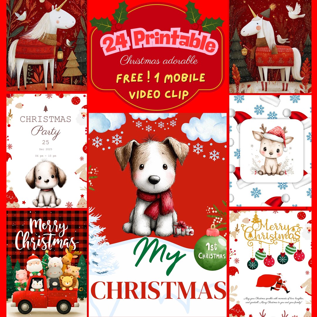 Christmas Printable Art Bundle – 24 Adorable Designs + Bonus: 1 Free ...