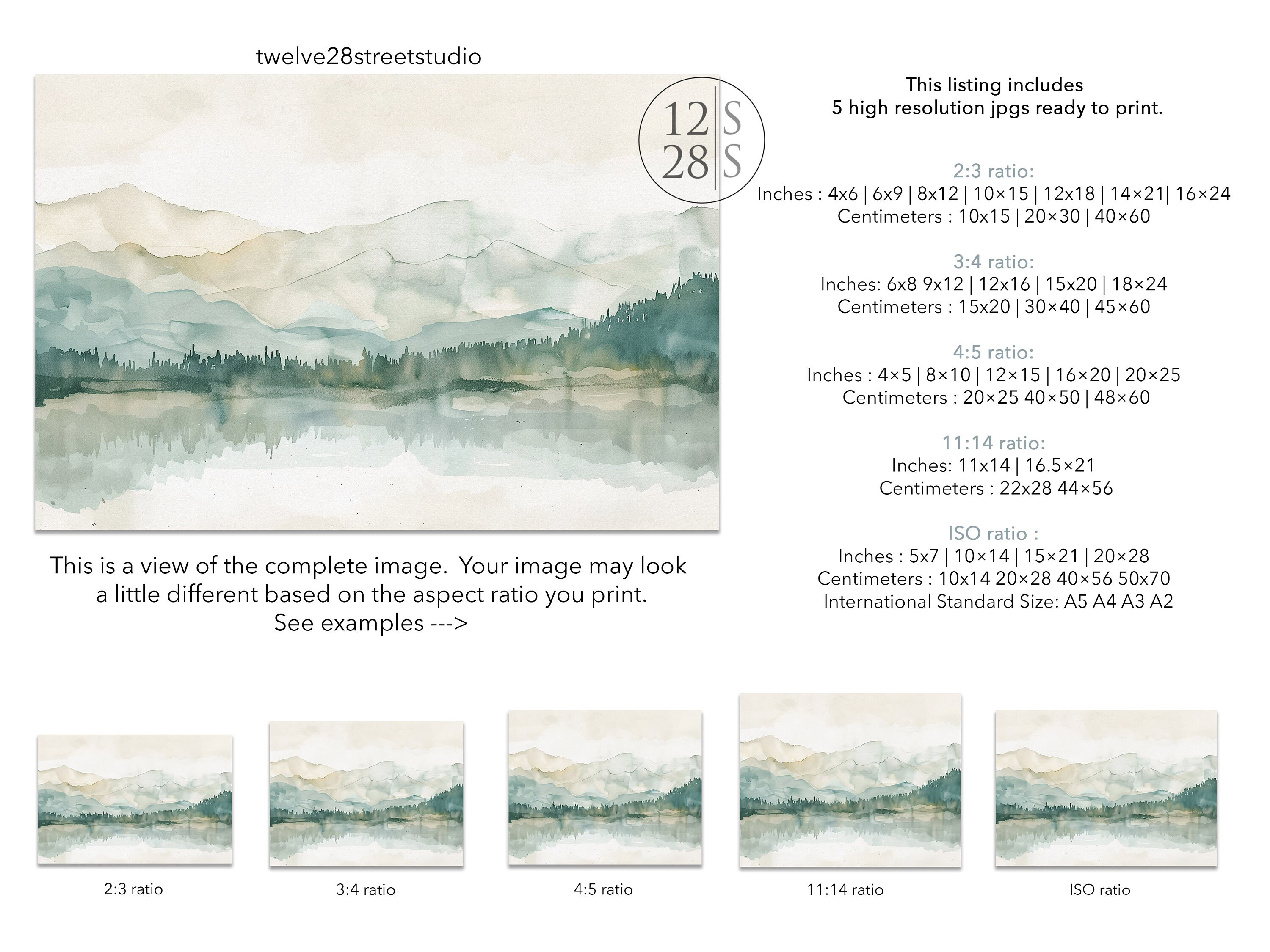 SD119 Printable Mountainscape, Printable Abstract Watercolor, Abstract ...