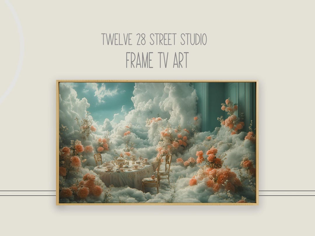 Whimsical Tea Party in the Clouds Frame TV Art, Romantic Roses and ...