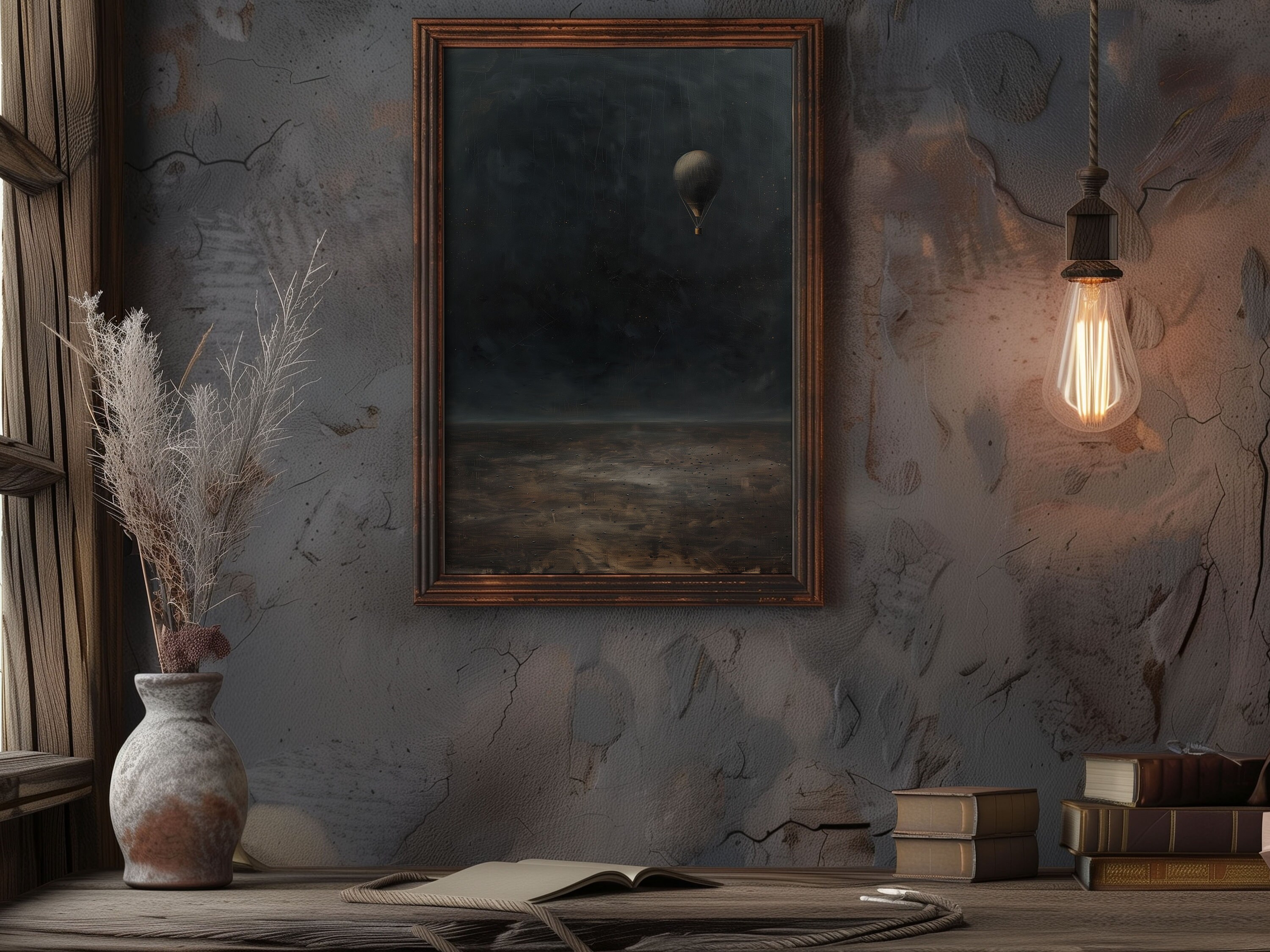 SP137 Dark Academia Poster Print, Hot Air Balloon, Time Travel, Moody ...