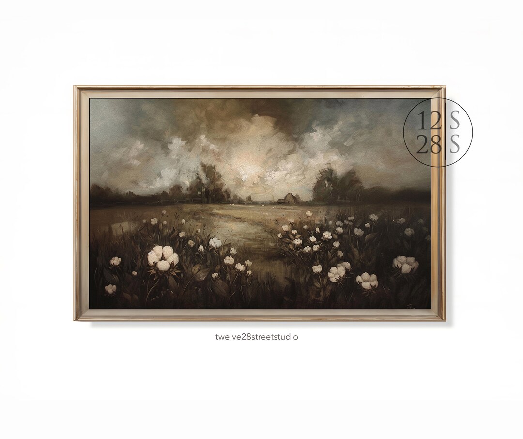 SD153 Classic, Vintage, Moody Oil Painting, Dark Wildflower Field ...