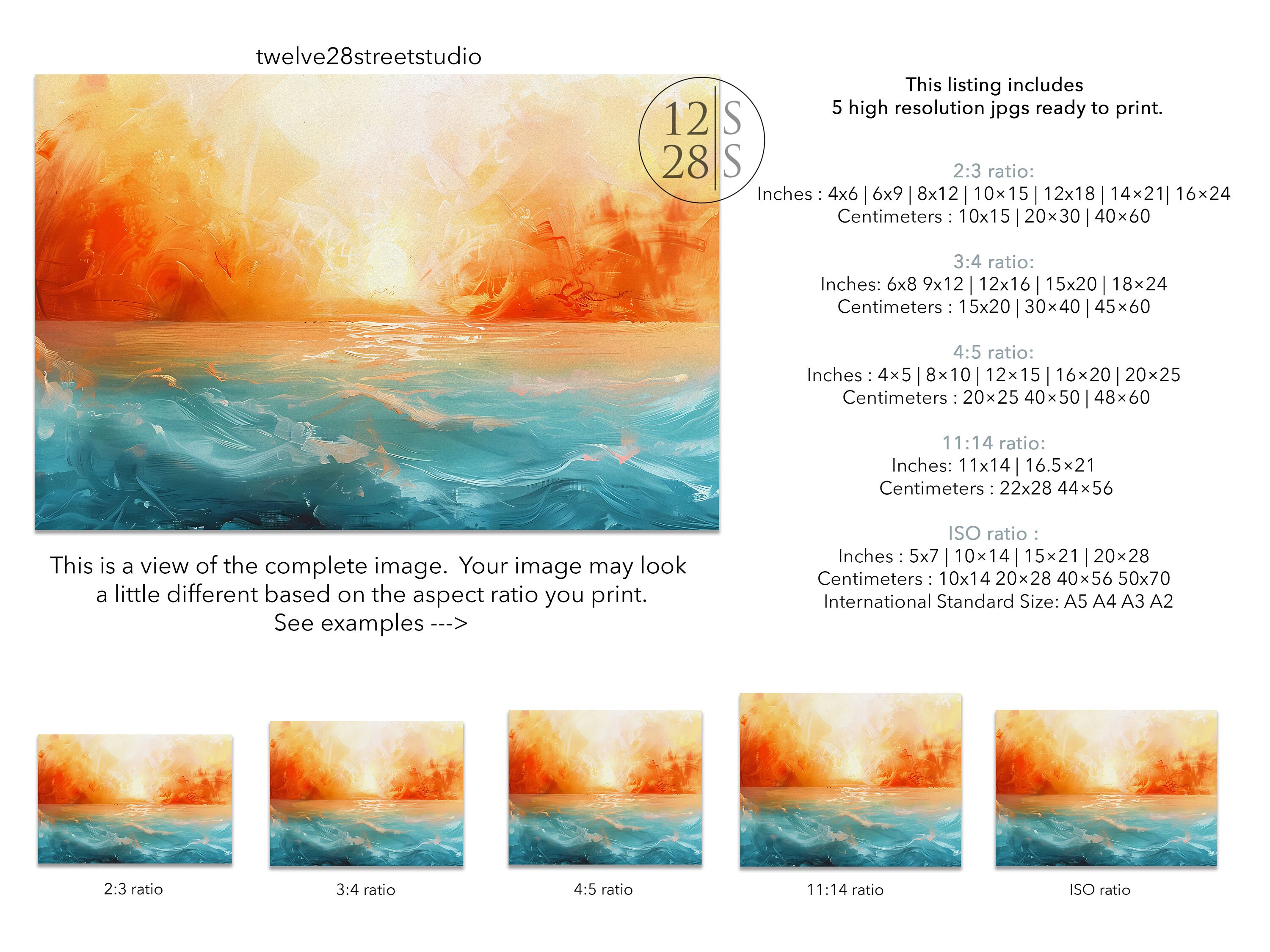 SD178 Printable Beach Art, Sunset on the Ocean, Abstract Painting ...