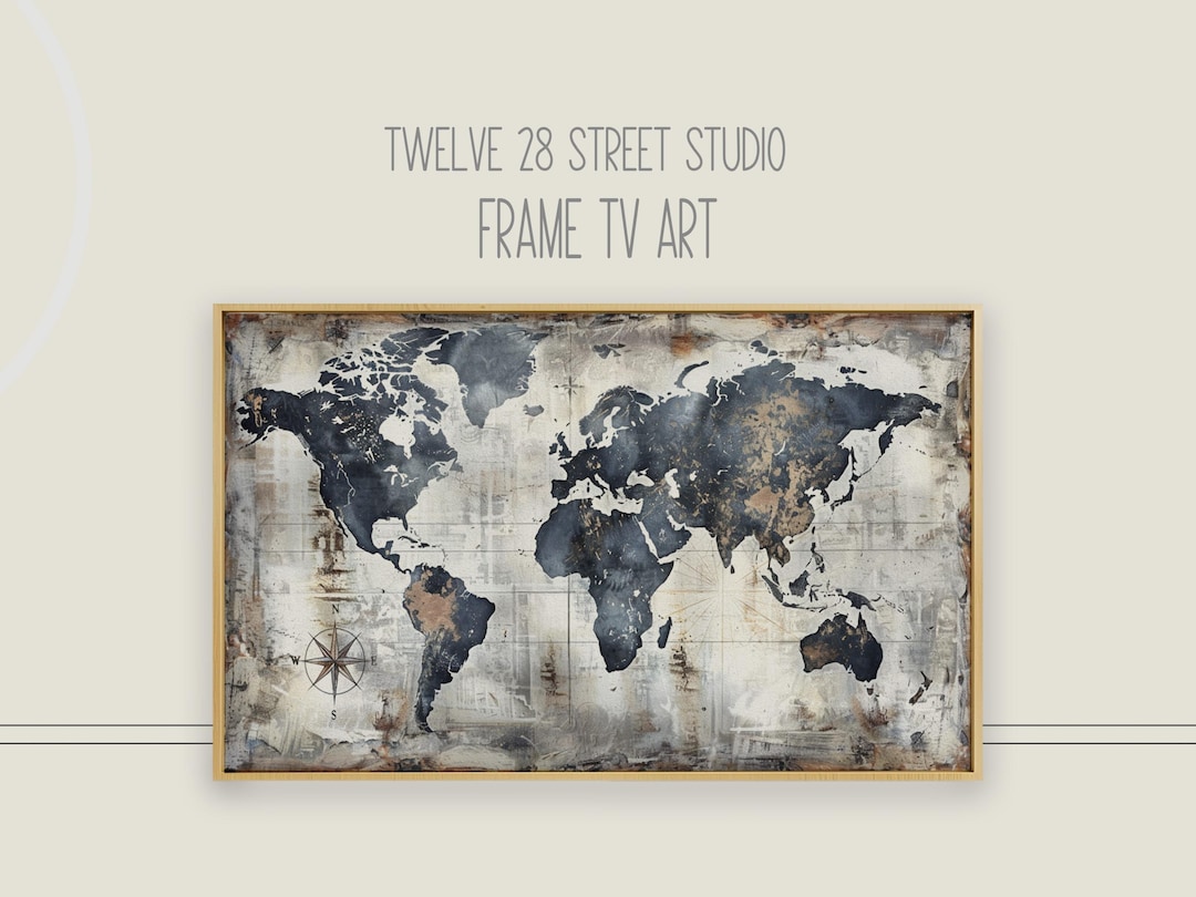 Vintage World Map Frame TV Art, Travel Decor (digital Download) - Etsy