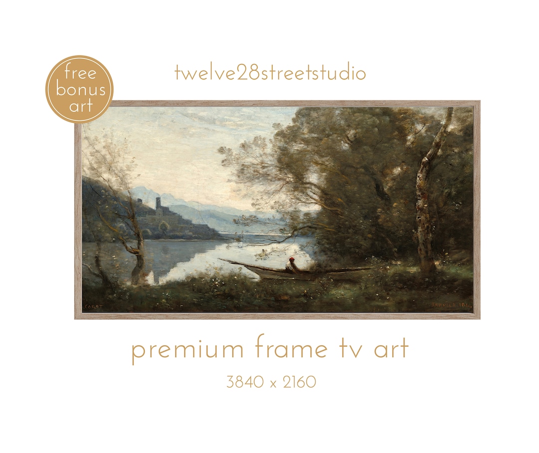 Frame TV Art, Vintage Landscape, Antique Art, the Moored Boatman, Jean ...