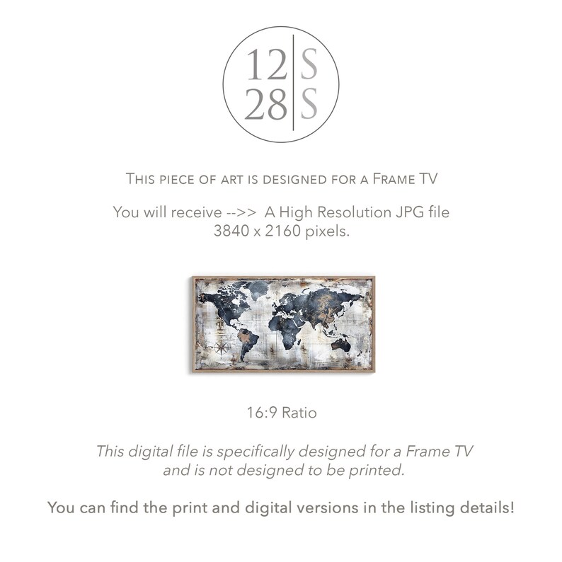 Vintage World Map Frame TV Art, Travel Decor (digital Download) - Etsy