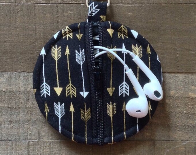 Black Arrows Circle Zip Earbud Pouch / Coin Purse Case Holder Gold and ...