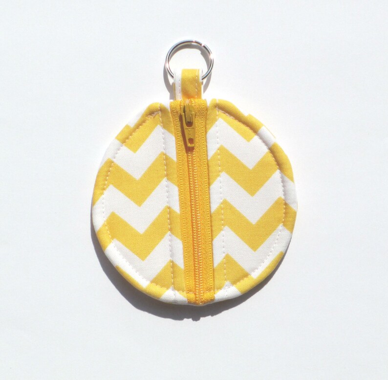 Yellow and White Chevron Circle Zip Earbud Pouch / Coin Purse | Etsy