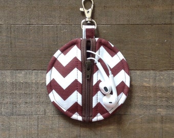 Black and White Chevron Circle Zip Earbud Pouch / Coin Purse | Etsy
