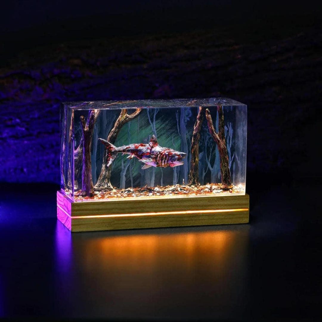 Diorama Zombie Great White Shark Night Light, Horror Themed Resin Art ...