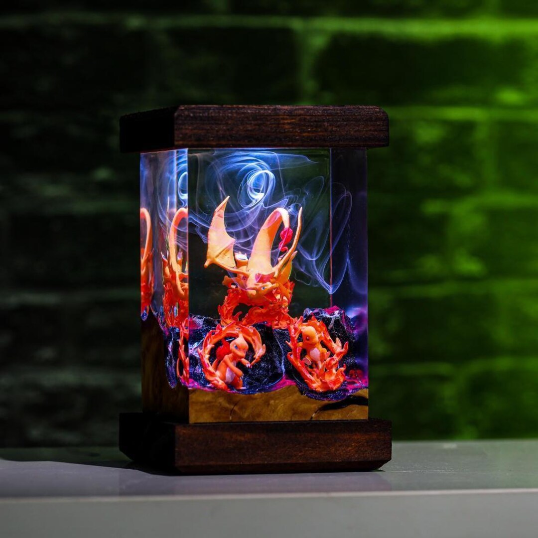 Charizard Evolution Pokemon Resin Night Light, Kanto Starter Resin Art ...