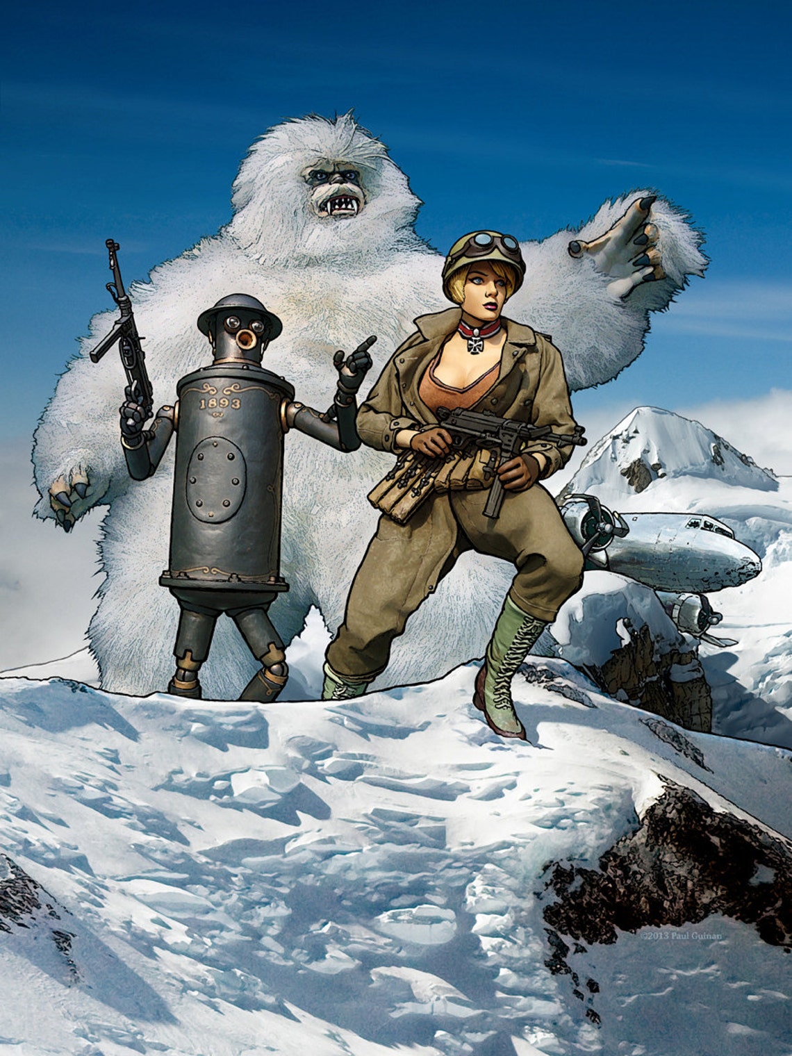 Victorian Robot, Yeti & WW2 Female Soldier 12x16 Print SIGNED - Etsy