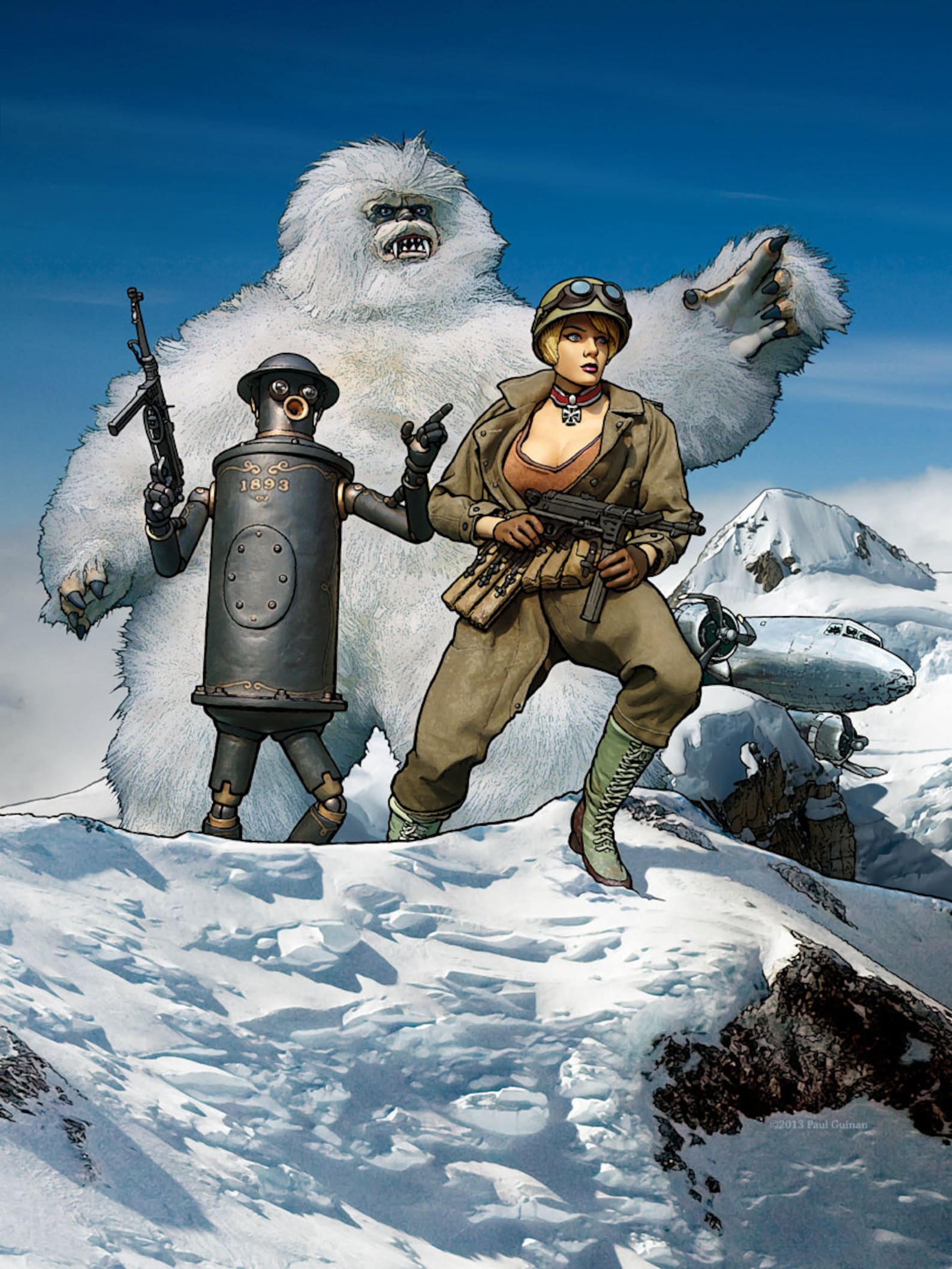 Victorian Robot, Yeti & WW2 Female Soldier 12x16 Print SIGNED - Etsy