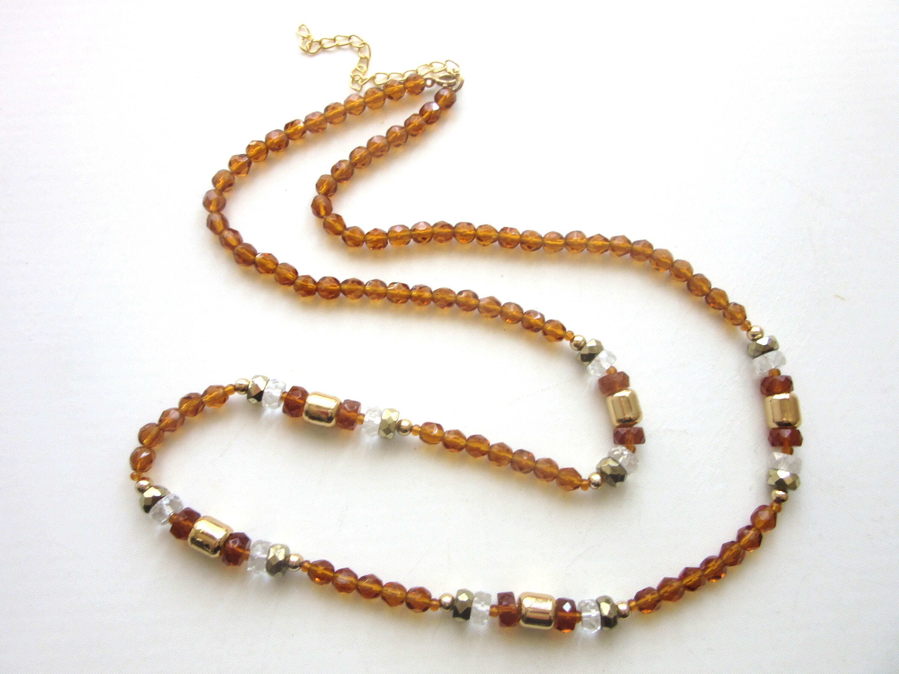 Long Crystal Bead Necklace Single Strand 29 - 31.5 Inches Mid Century ...