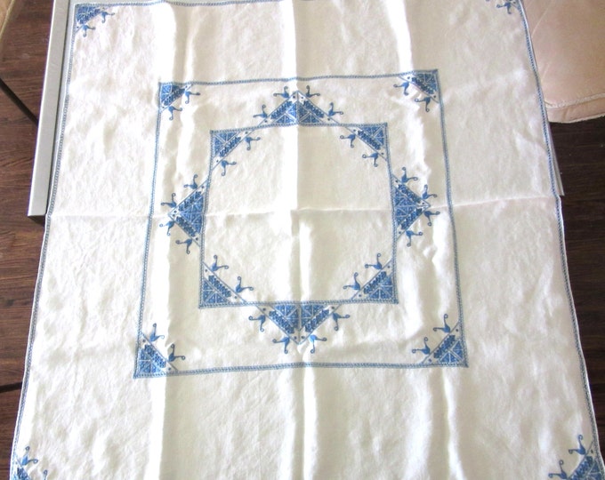 Emroidered Linen Tablecloth Bridge Cloth Wedgewood Blue - Etsy